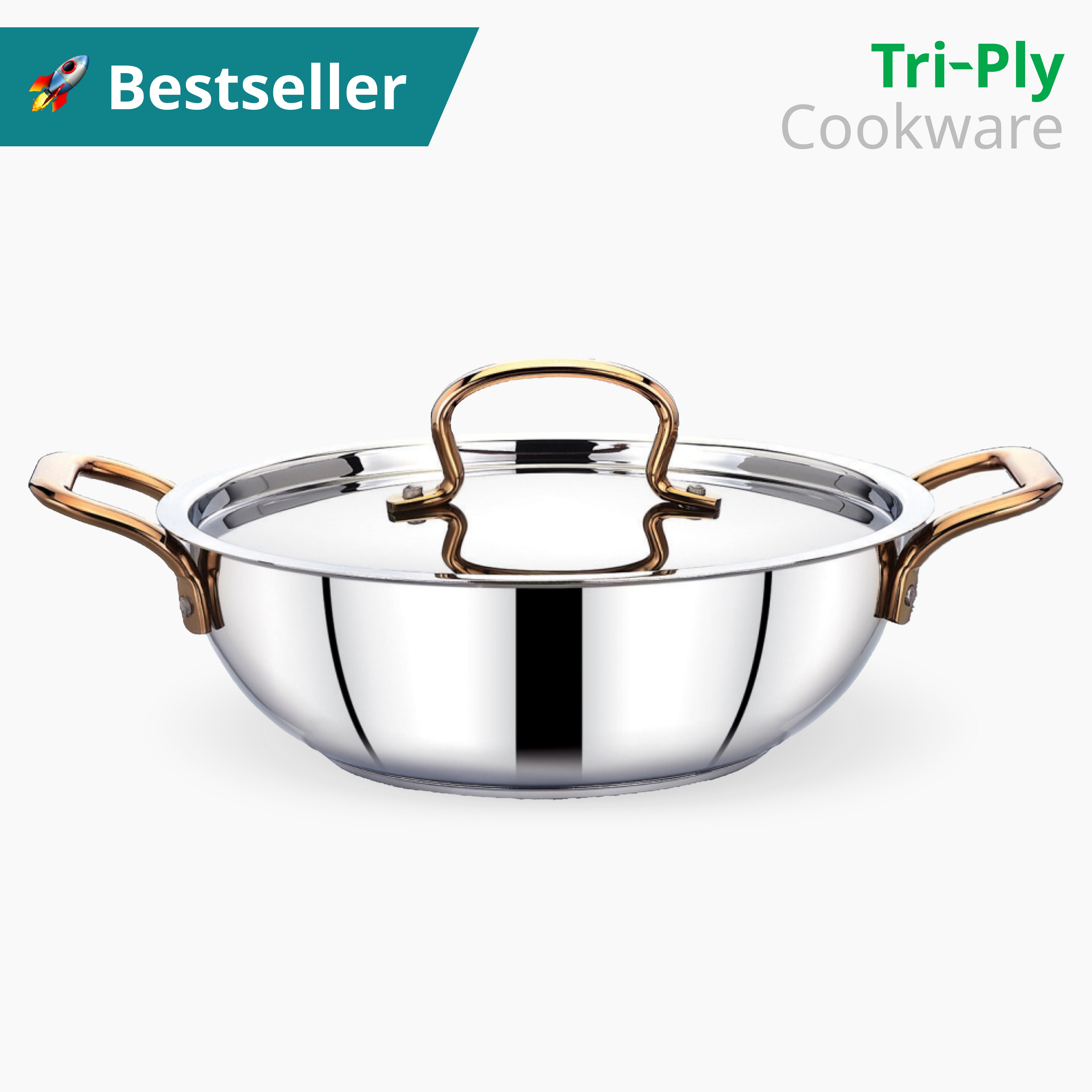 Triply Stainless Steel Kadai | Nonstick Kadai with Lid | Induction Kad ...